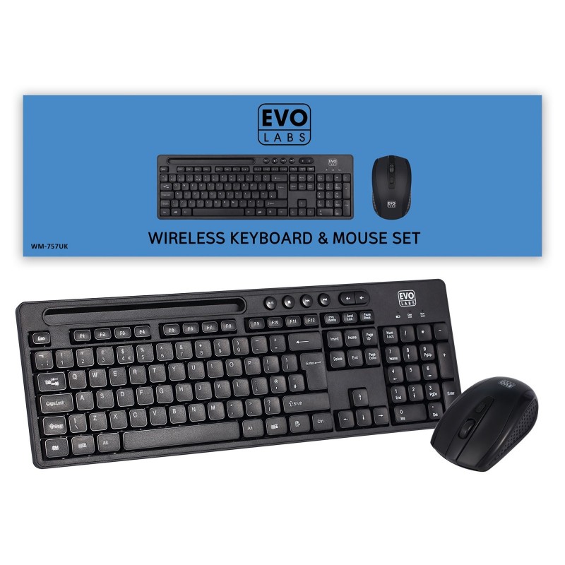 Wireless Full Size QWERTY Keyboard 4 Button Mouse Set for PC Laptop Computers