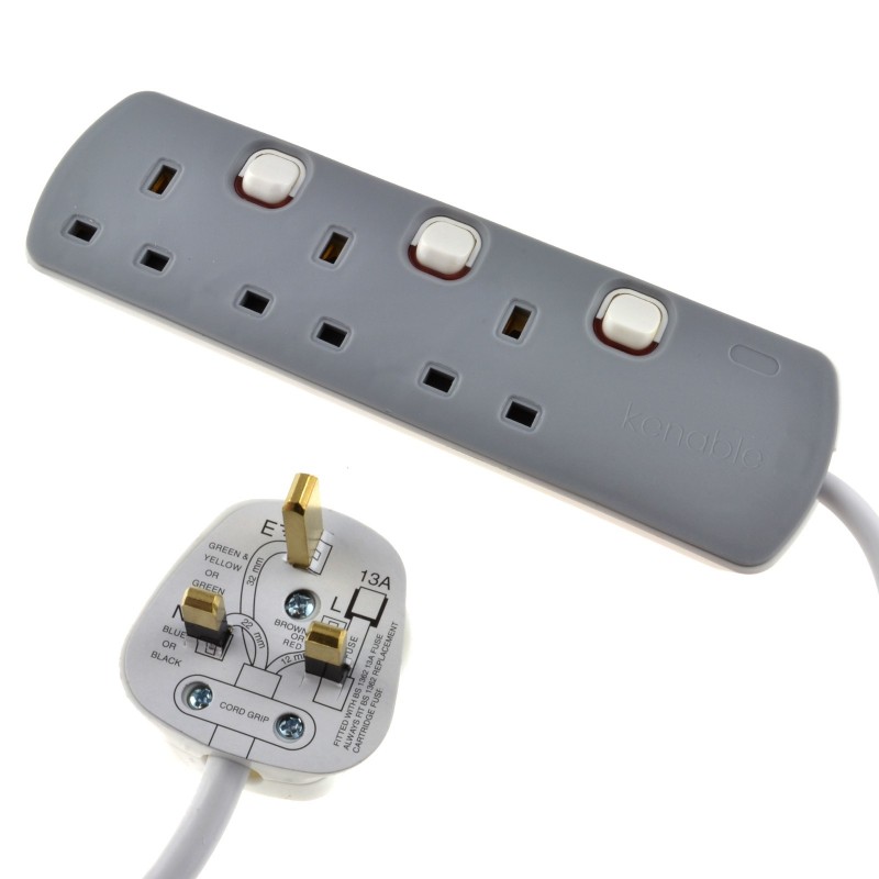 kenable 3 Gang Mains Extension Lead 3 Way UK Power Sockets Switched... kenable 3 Gang Mains Extension Lead 3 Way UK Power Sockets Switched...